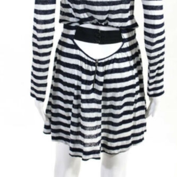 A.L.C. | Dresses | Alc Navy Blue Gray Linen Striped Open Back Dress S ...